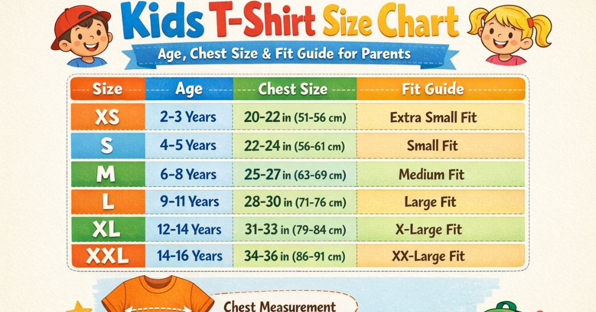 Kids T-Shirt Size Chart: Age, Chest Size & Fit Guide for Parents – Juscubs